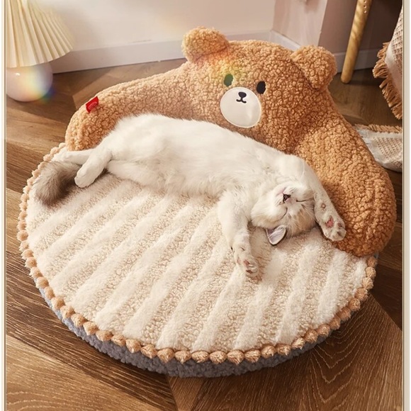 Cat | Dog Cat Bed Mattress Round Bear Cute Mat Seat Plush Fuzzy Pets ...